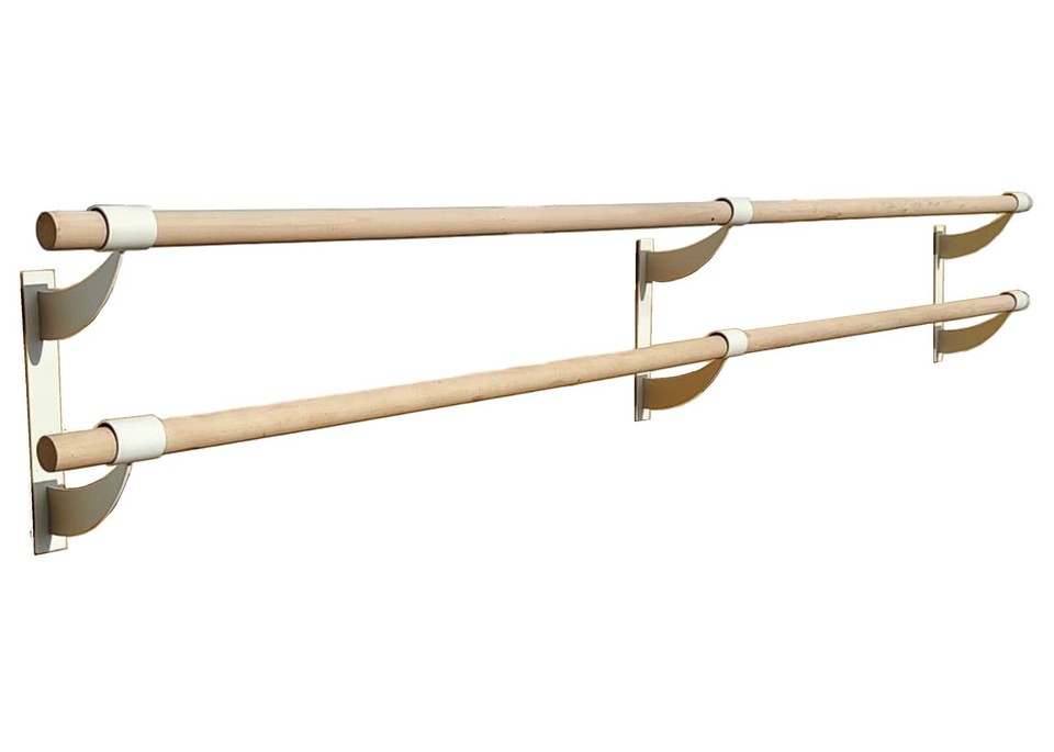 Ballet Bar Double 2" Wood Fixed Height Wall Mounted Barre System 3' Ft ...
