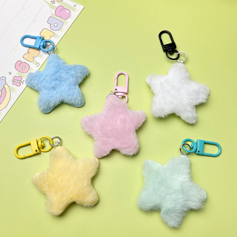 Candy Color Plush Star Keychain Soft Stuffed Stars Keyring Backpack ...