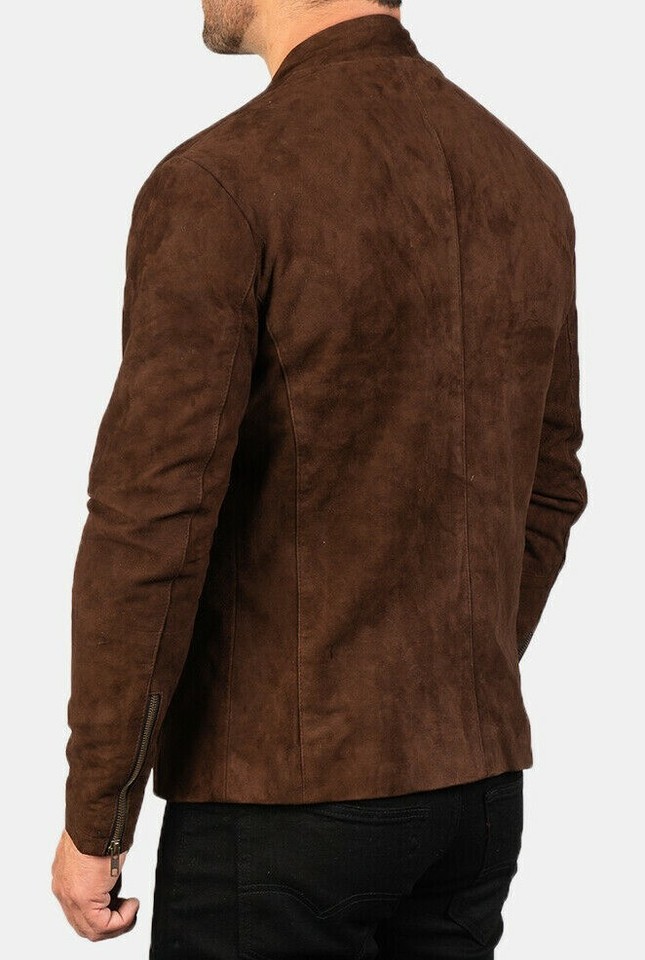 Men's Charcoal Brown Mocha Suede Jacket Genuine Lambskin Slim Fit Biker ...
