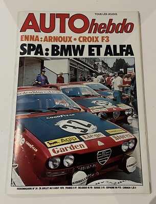 Auto Hebdo AutoHebdo 24 du 29 Juillet 1976 24h de Spa Enna F2 Croix en ...