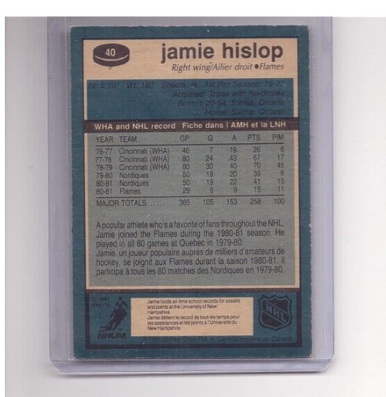 JAMIE HISLOP SIGNED 1981-82 O-PEE-CHEE HOCKEY CARD #40 TTM AUTOGRAPH ...
