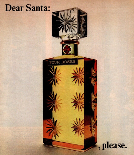 1964 FOUR ROSES WHISKEY PRINT AD CHRISTMAS DECANTER ALCOHOL SPIRITS ...