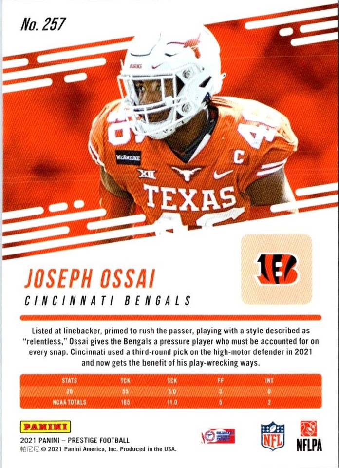 2021 Panini Prestige Joseph Ossai #257 Cincinnati Bengals Football Card ...