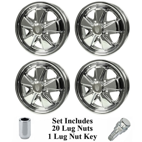 Set Of 4 15" X 5-1/2" Vw Bus 5 Lug Chrome Empi 911 Alloy Wheels & Lugs ...