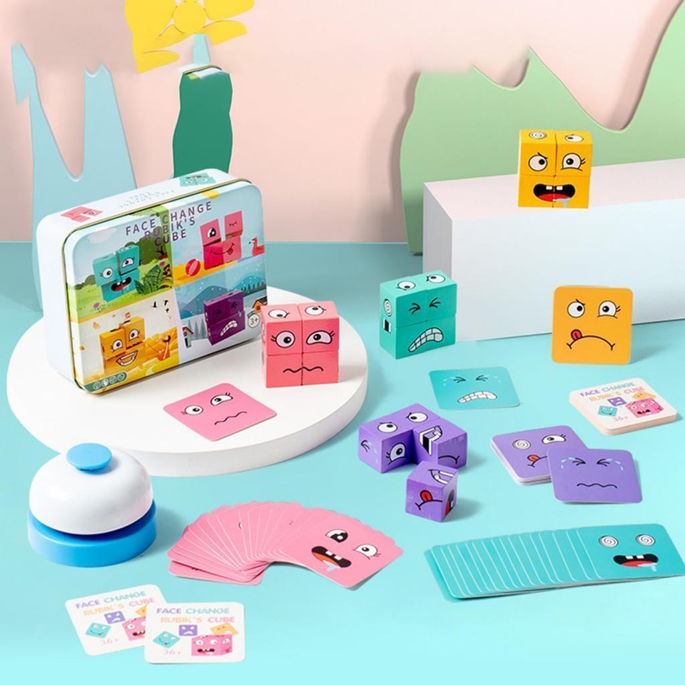 Face Changing Cube Expression Matching Block Puzzles Wooden Preschool ...