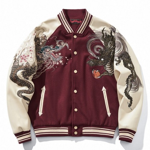 Mens Souvenir Varsity Jacket Sukajan Japanese Pattern Embroidery Dragon ...