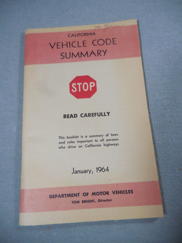 1964 California Vehicle Code Summary 63-Pages & Signed Test by Booklet ...