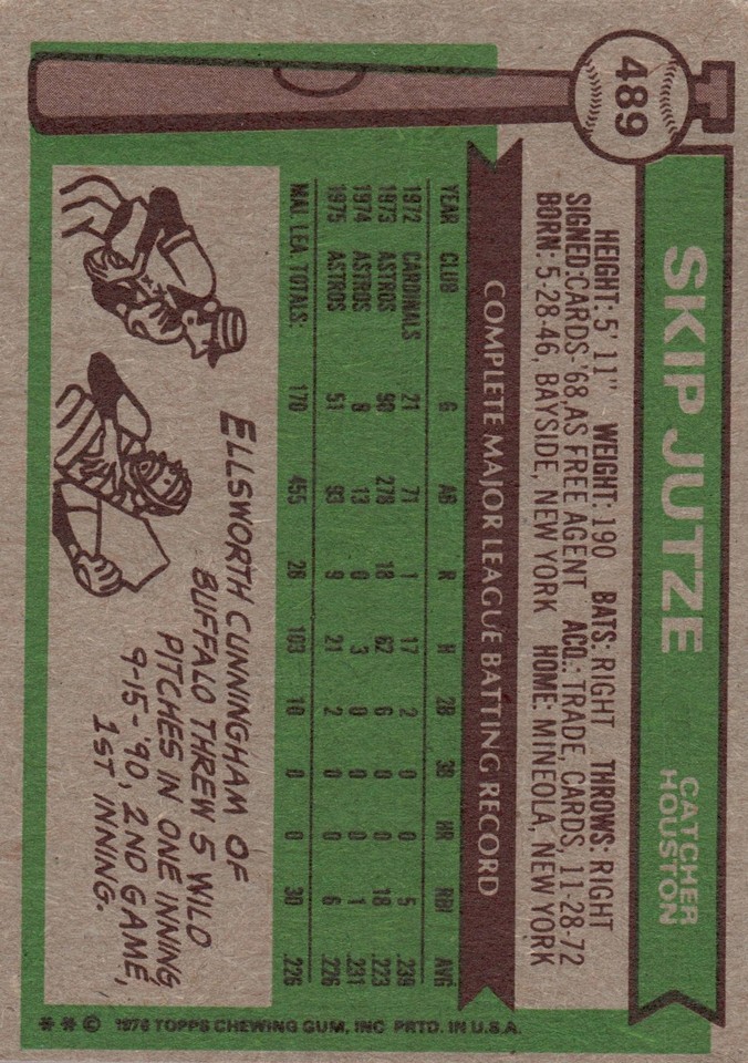 1976 Topps #489 Skip Jutze Houston Astros | eBay