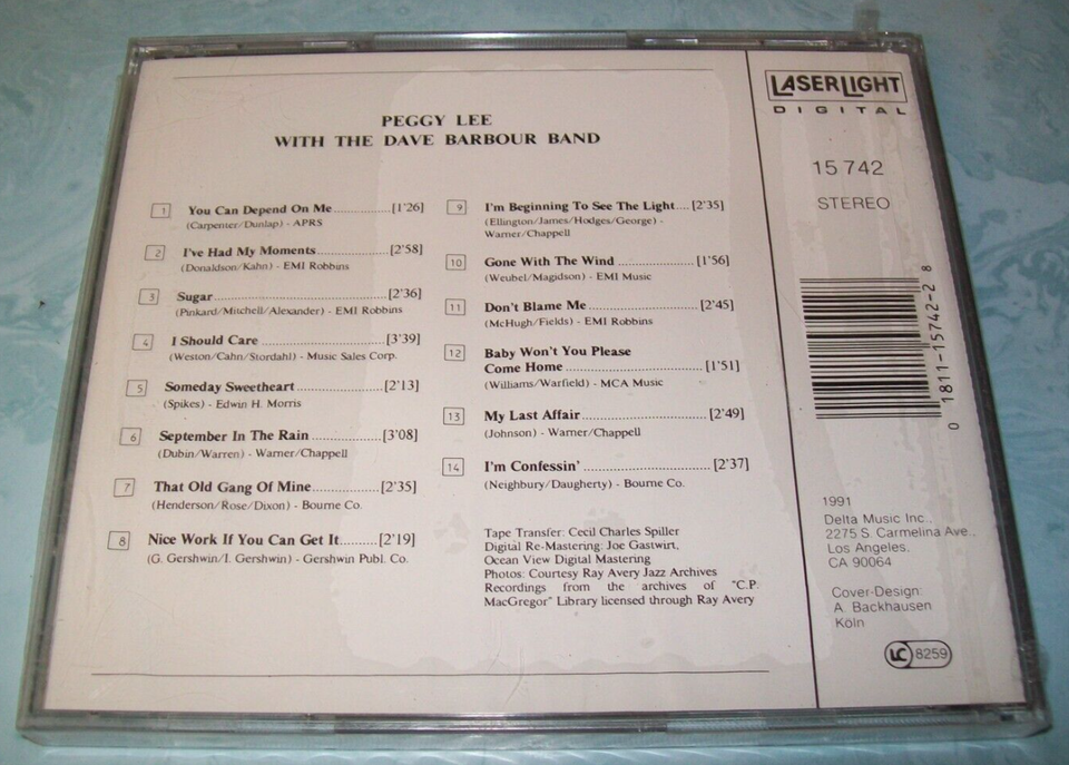 Peggy Lee with the Dave Barbour Band (CD, Oct-1991) New Unopened ...