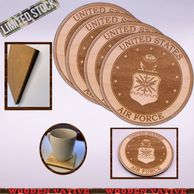 Air Force U.S. Armed Service Branch Round Cork Wood Drink Coaster ...
