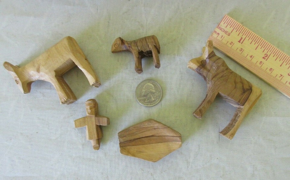 Set Hand Carved Wood Primitive Folk Art Miniature Nativity Figurines 11 ...