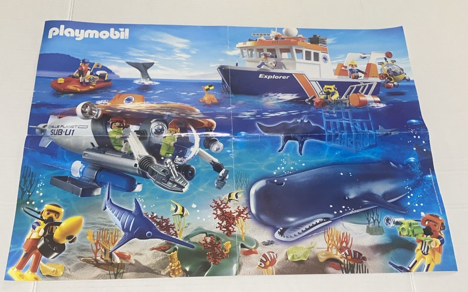 Geobra Playmobil Poster c2008 Waterworld Deep Sea Submarine Whale 23.5 ...