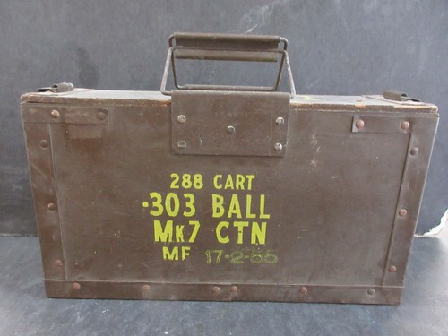VINTAGE AMMUNITIONS AMMO WOODEN BOX .. 288 CART .303 BALL . SV 59 SA ...