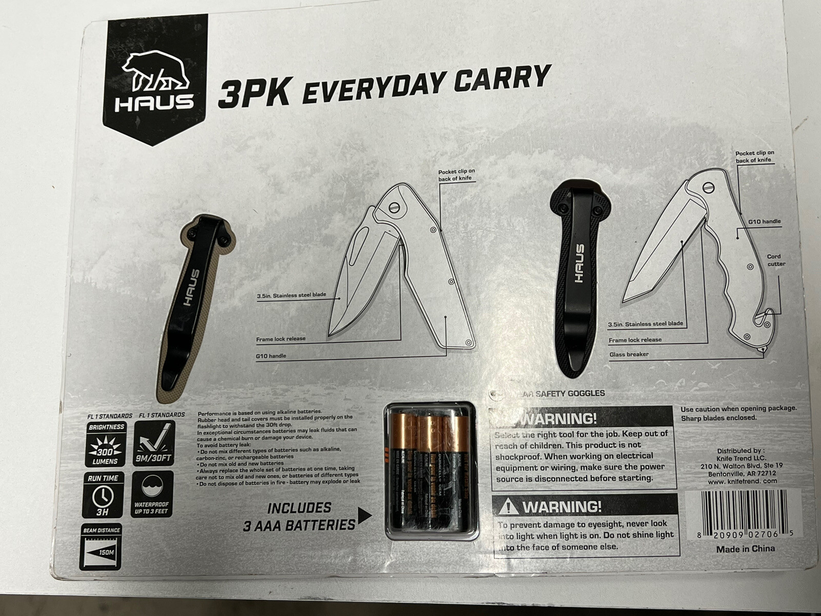 Haus 2 Folding Knife Flashlight 3pc Set Everyday Carry G10 Handle 300 ...