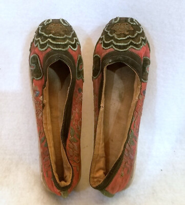 Antique Chinese 6" Tiny Lotus Slippers for Bound Feet Red Embroidered ...