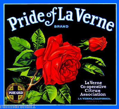 La Verne Pride of La Verne California Orange Citrus Fruit Crate Label ...