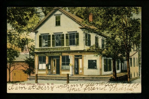 Post Office postcard New Hampshire NH Derry Apothecary Druggist ...