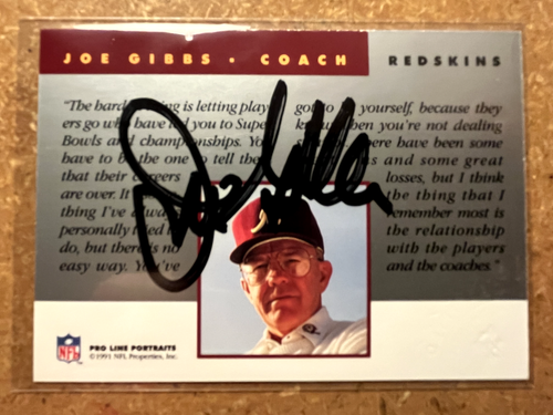 Washington Redskins-JOE GIBBS, 1991 PRO LINE CERTIFIED STAMPED ...