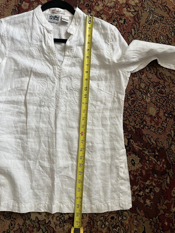 Women’s Irish Linen Tunic Top Edward Paisley Stitching White Size Small ...