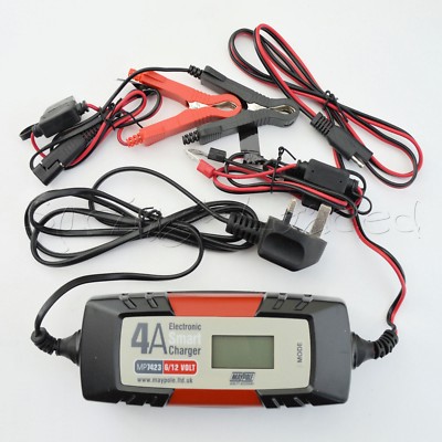 MAYPOLE Electronic Car Battery Charger 4 AMP - Fast/Trickle/Pulse Modes ...