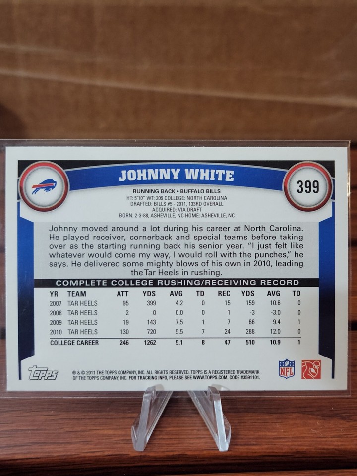 2011 Topps NFL Football Johnny White - Rookie Card - Buffalo Bills ...