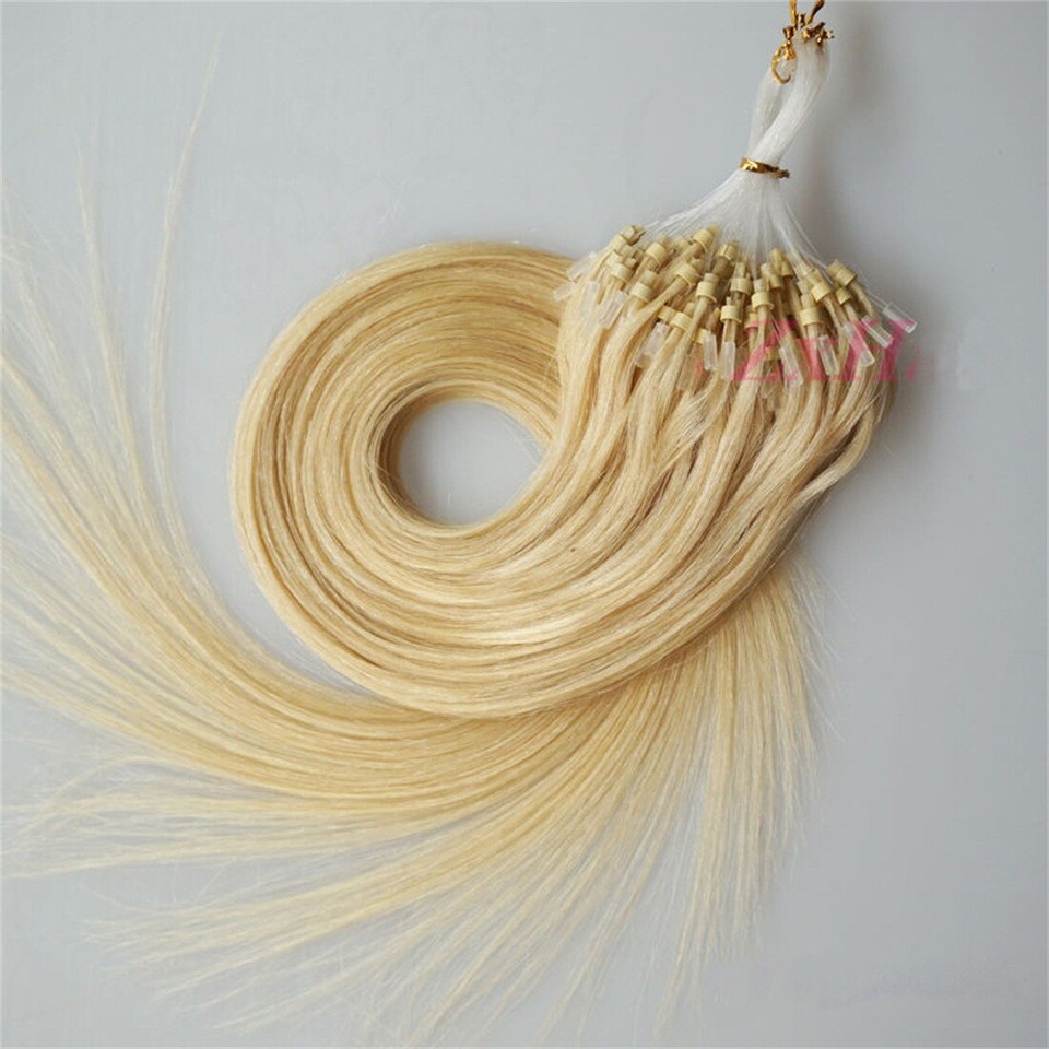 Pre-Looped Fish Line Micro Ring Beads Link Hair Extensions Real Remy ...
