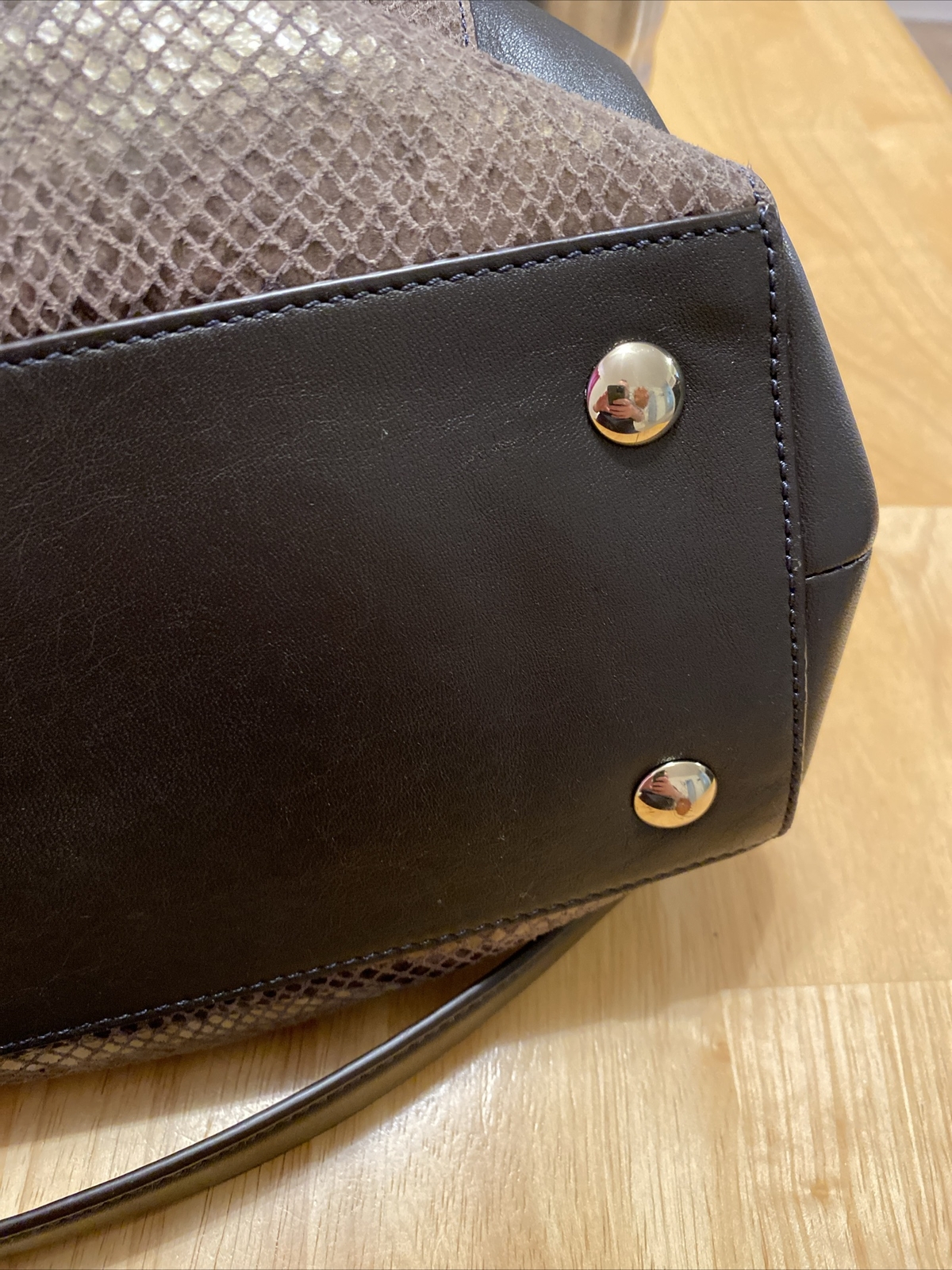 Coach Snake Embossed Medium Satchel Leather Dark Brown - Gem