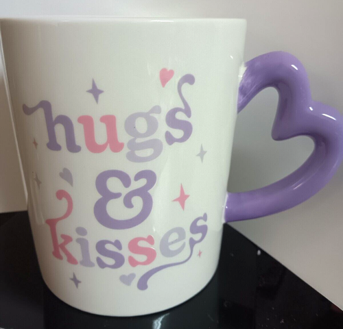 Hugs & Kisses Heart Handle Mug, Purple/Pink, 5" | eBay