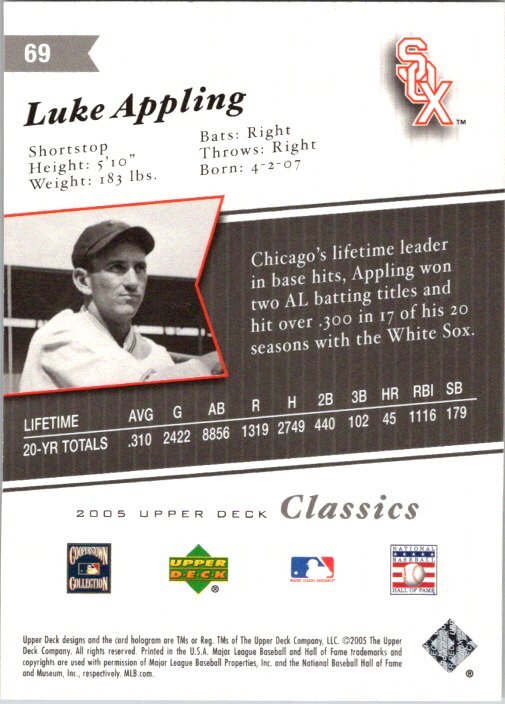 2005 UD Upper Deck Classics #69 Luke Appling | eBay