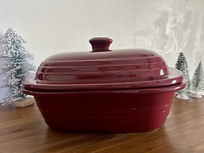 Pampered Chef Deep Covered Roaster Cranberry Dutch Oven Stoneware 3.1Qt ...