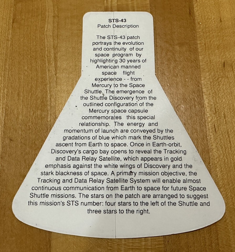 Authentic NASA Space Shuttle STS-43 Mission Patch Sticker NOT A ...