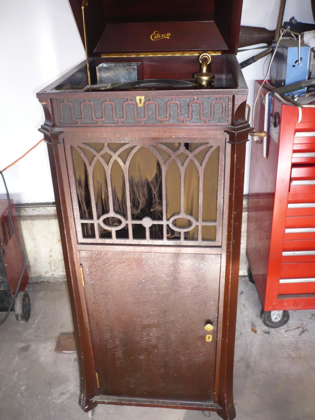 Edison Disc Phonograph Record Player extra reproducer, key, orig. cond ...