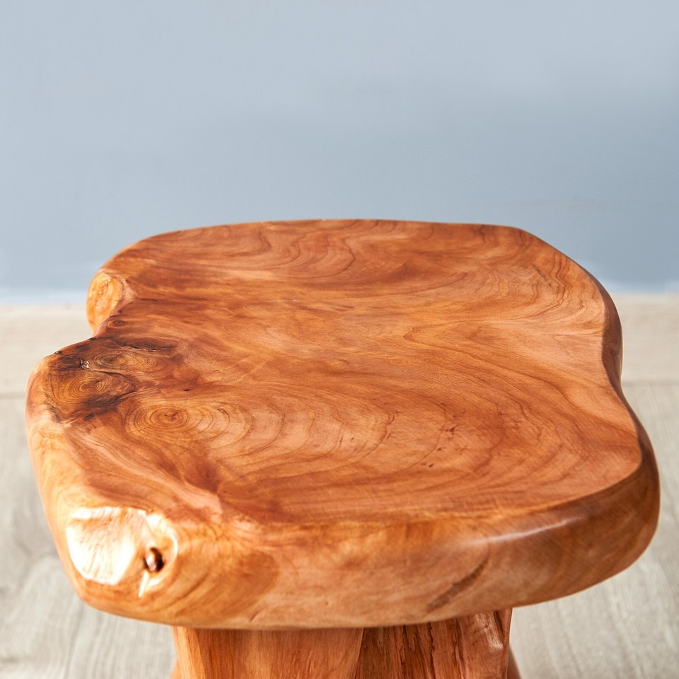 Rustic Natural Edge Cedar Wood Bench Stool End Side Table Unique Accent ...