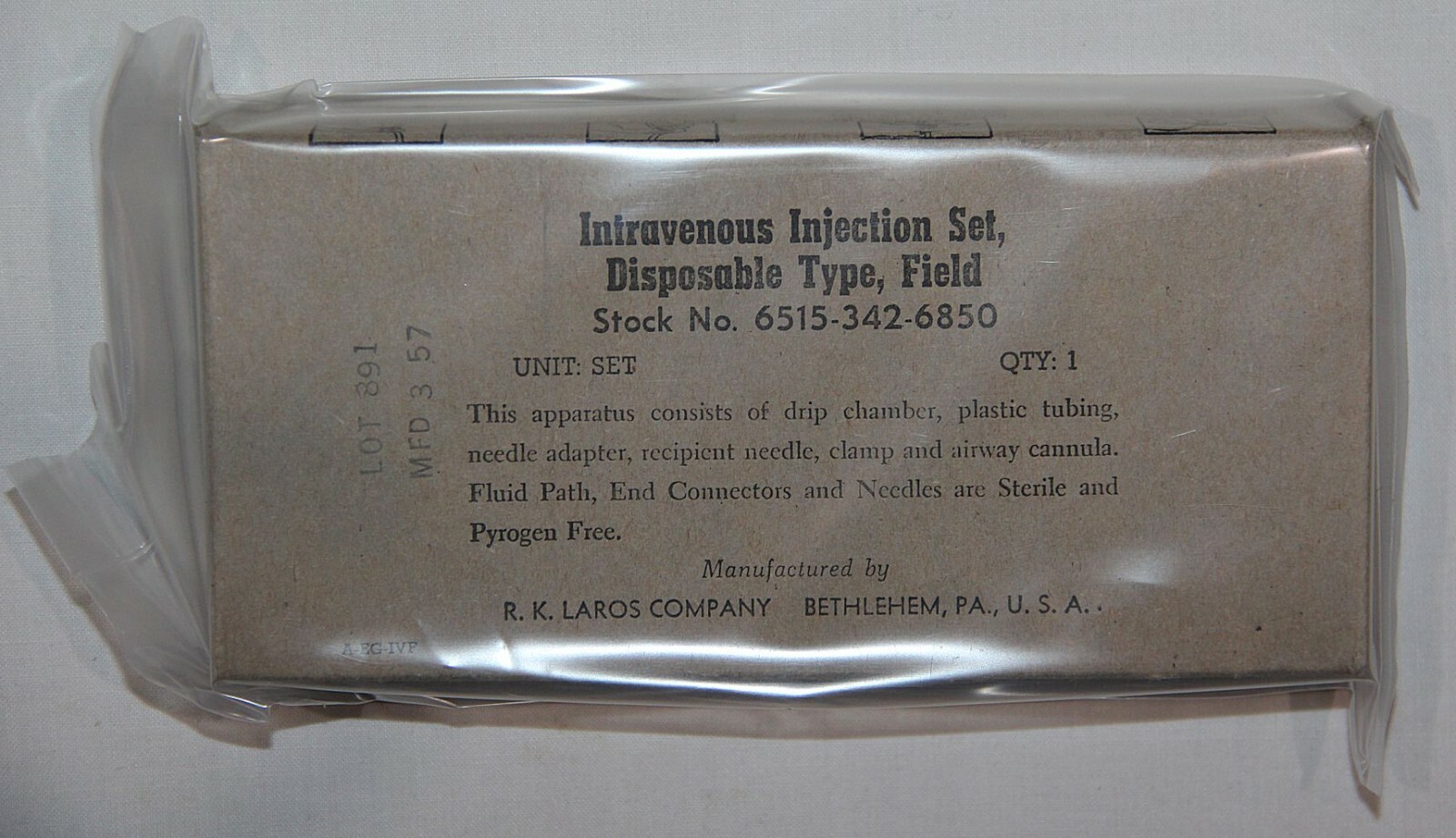 ORIGINAL, UNISSUED PRE VIETNAM DISPOSABLE FIELD I-V SET, 1957 DATED | eBay