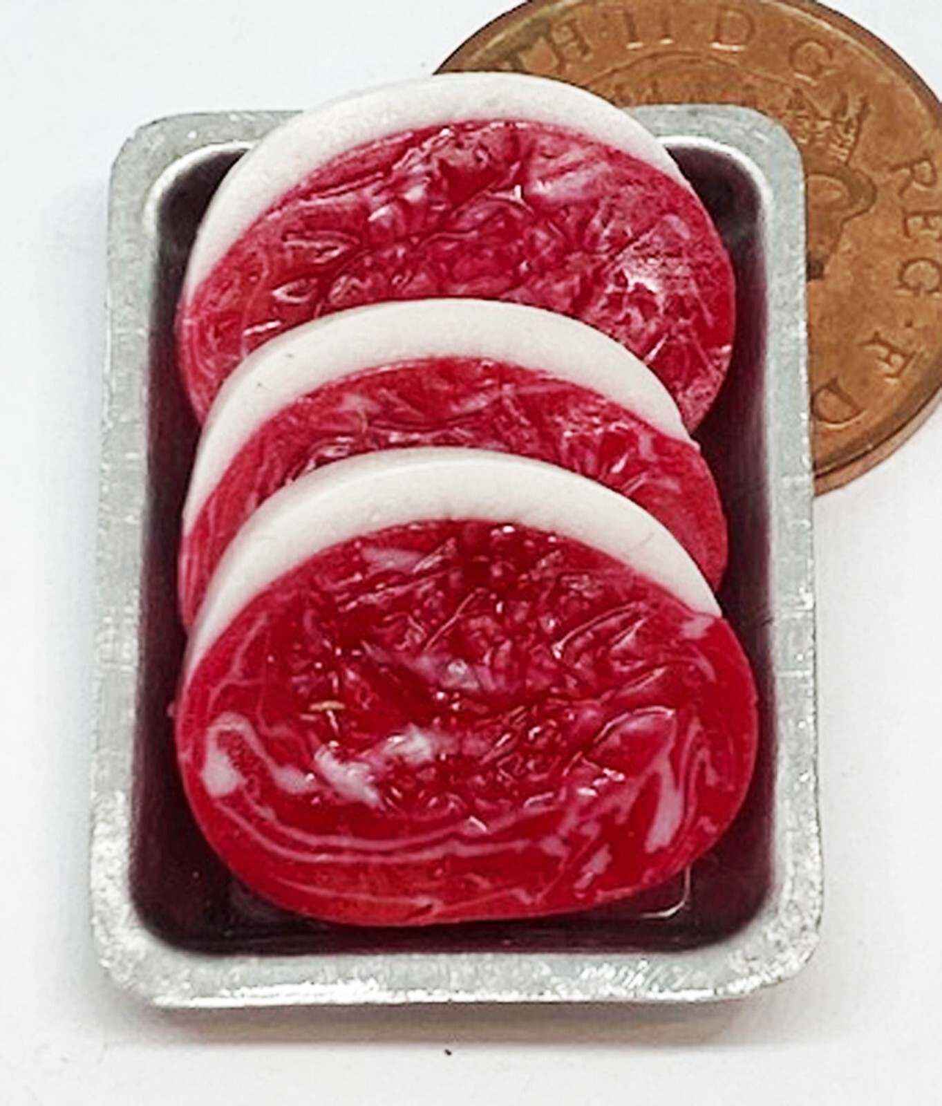 3 Rump Steaks On A Metal Tray 1:12 Scale Tumdee Dolls House Miniature ...
