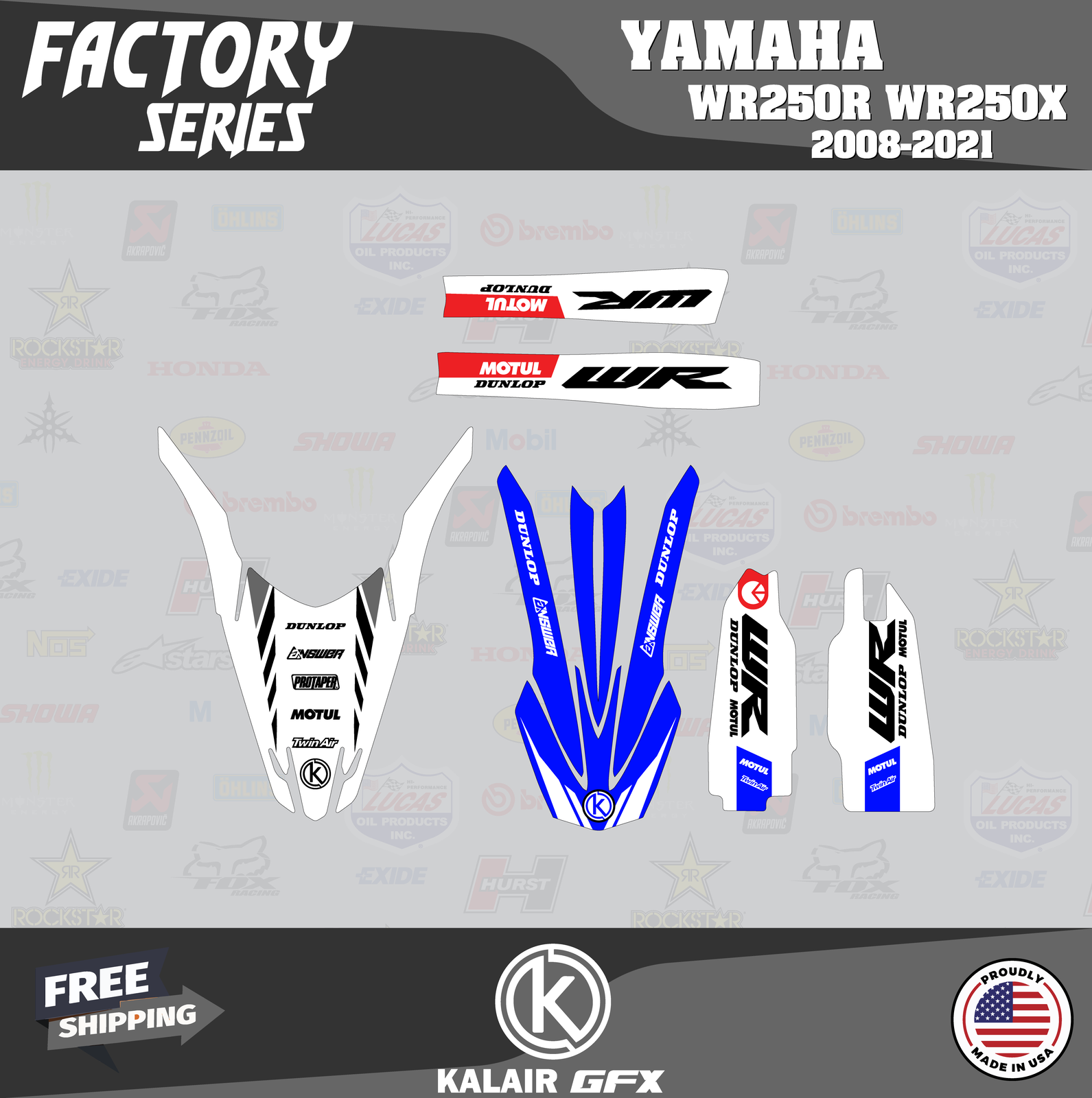Graphics Kit for YAMAHA WR250X WR250R (2008-2021) FACTORY-BLUE | eBay