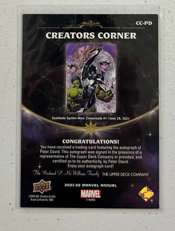 2021-22 Upper Deck Marvel Annual Creators Corner Peter David Autograph ...