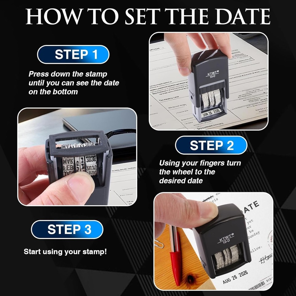 Date Stamp, Self-Inking Date Stamps, US Format MMM-DD-YYYY, Black ...
