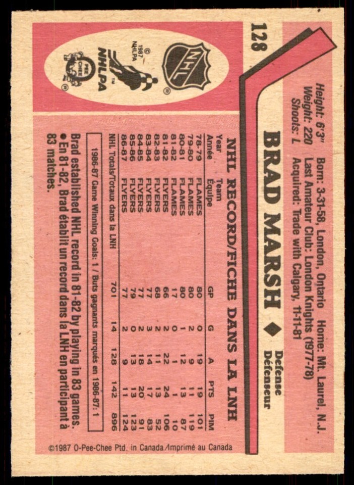 1987-88 O-Pee-Chee Brad Marsh . Philadelphia Flyers #128 | eBay