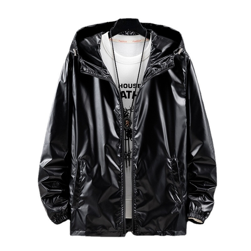 Unisex Iridescent Shiny Jacket Hooded Coat Holographic Harajuku Fashion ...