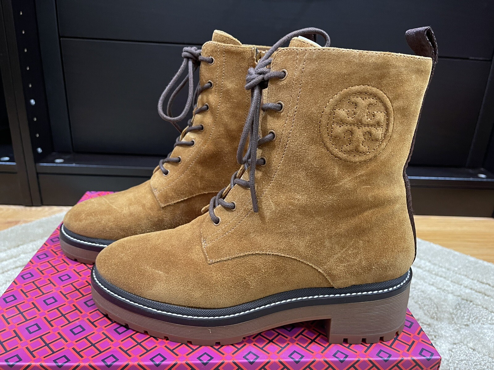 Tory Burch miller 50mm lug sole Suede bootie boot, Si… - Gem