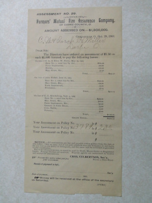 Farmers Mutual Fire Insurance Co Statement Account 1903 Vintage ...