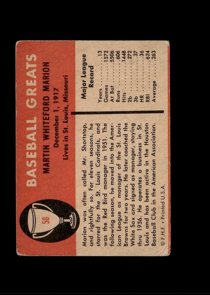 Marty Marion 1961 Fleer Greats White Sox authentic autographed card | eBay