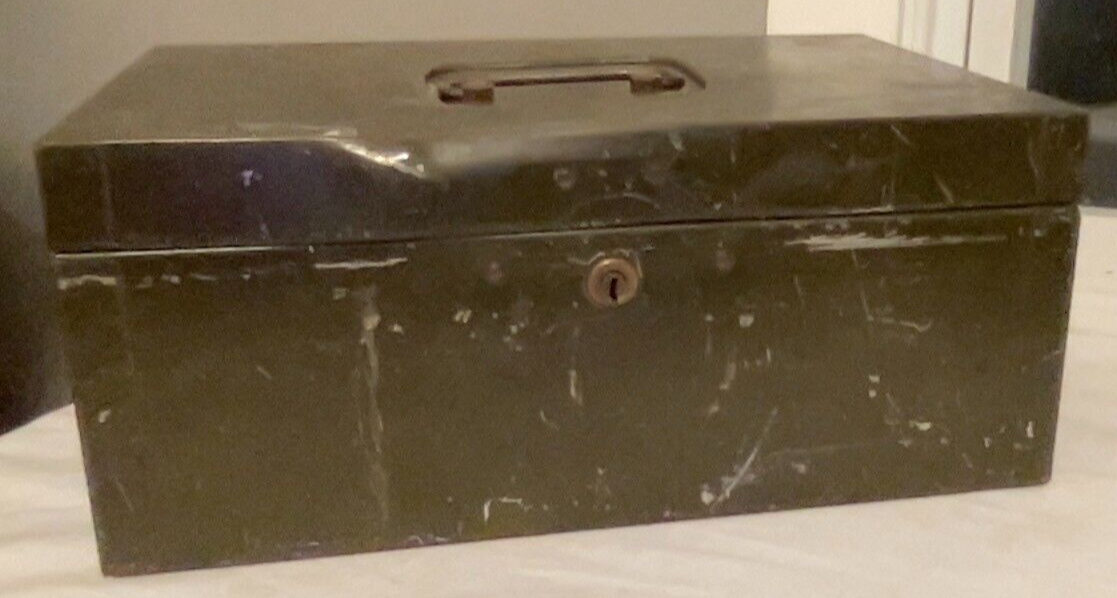 Antique Merriam Tin Cash Box. Original Key. 1851. Olive Green. | eBay