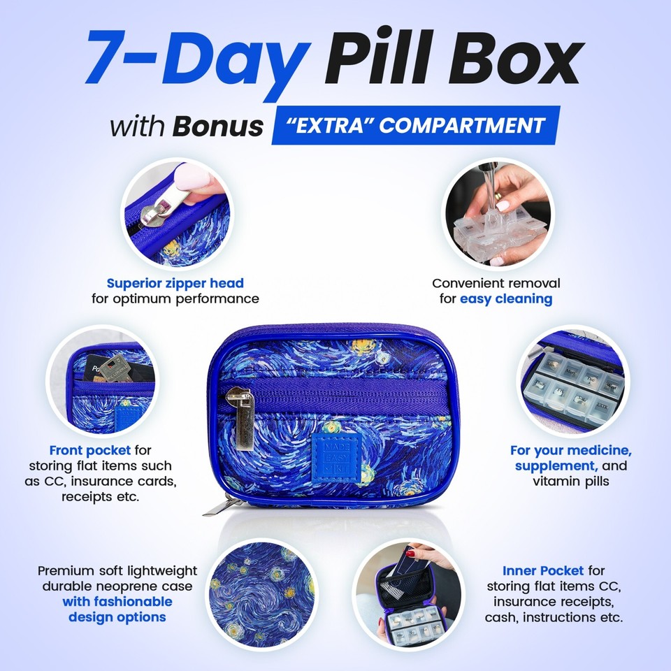 Made Easy Kit Pill Case Weekly Medicine Organizer w/ Removable 7-Day ...