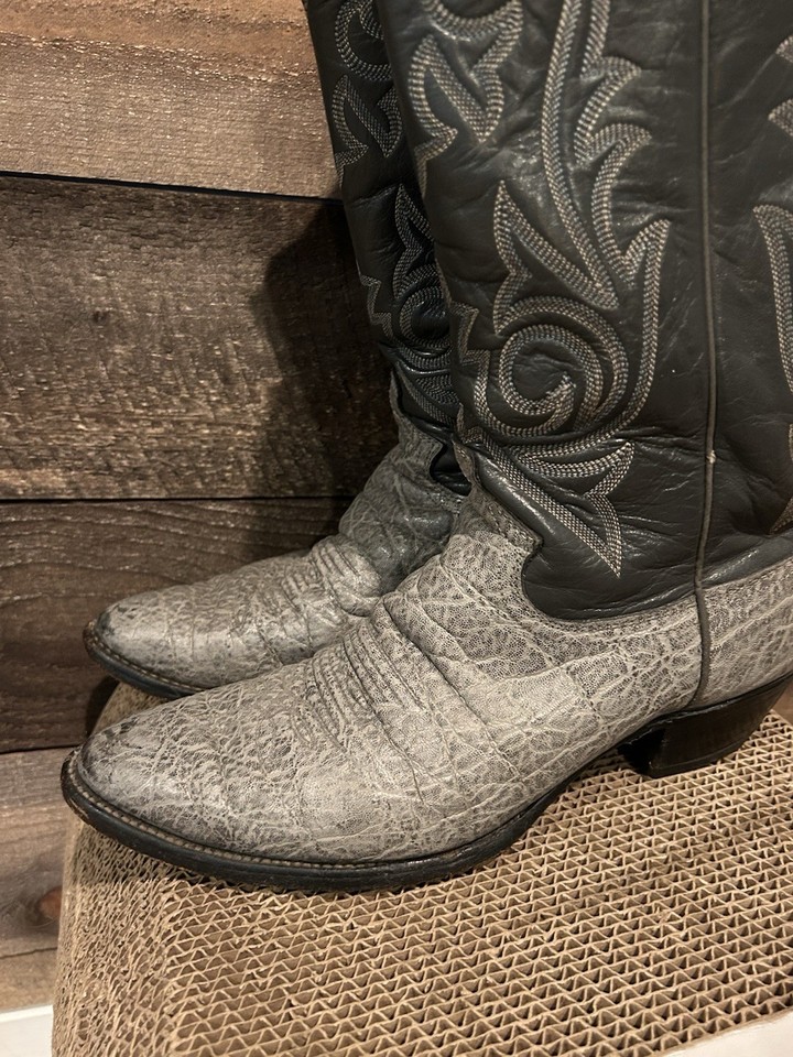 VTG Justin 8527 Cowboy Boots Gray Elephant Print Stitched Mens Size 9 D ...