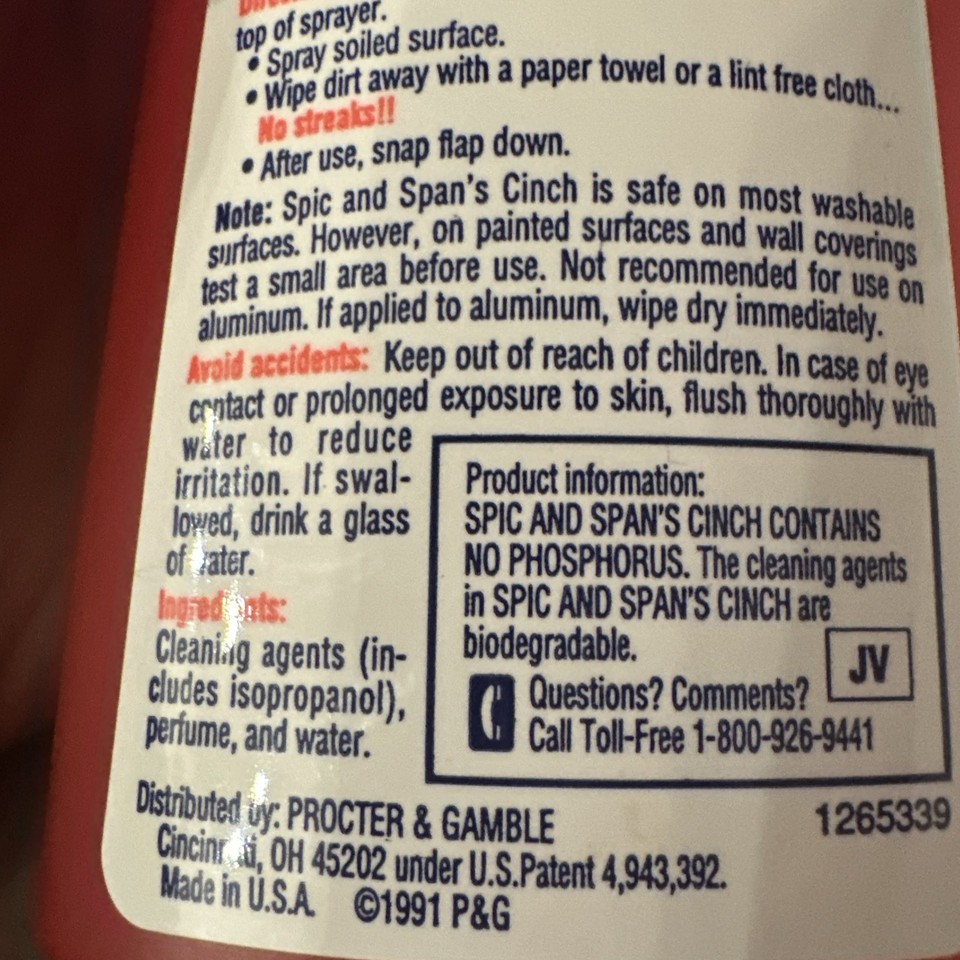 Spic And Span Cinch Glass Cleaner Surface Vtg. 1991 Movie Prop Full ...