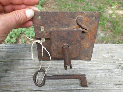 1700's 1800's Antique Iron Lock Hollow Unique Key Shape Unusual Design ...