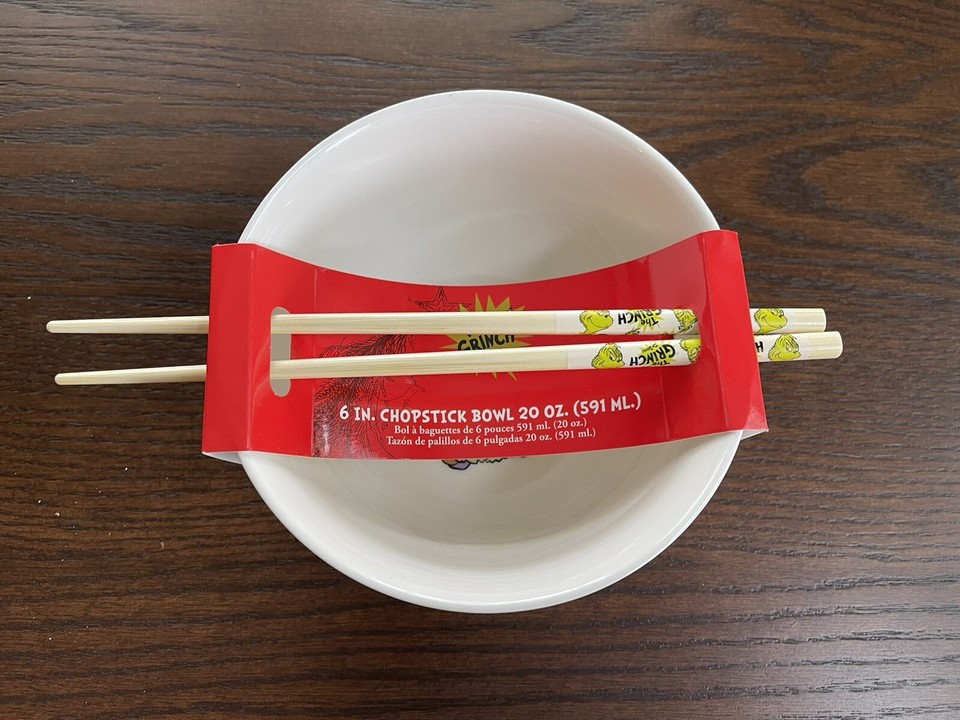 Dr Seuss Grinch Who-ville RAMEN Noodle BOWL 6” Wood Chopsticks 20 Oz ...