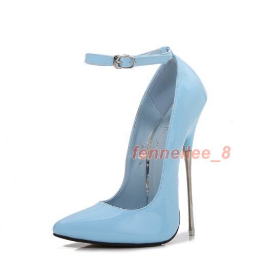 Women 16cm Extreme High Heels Metal Heel Pumps Ankle Strap Stilettos ...